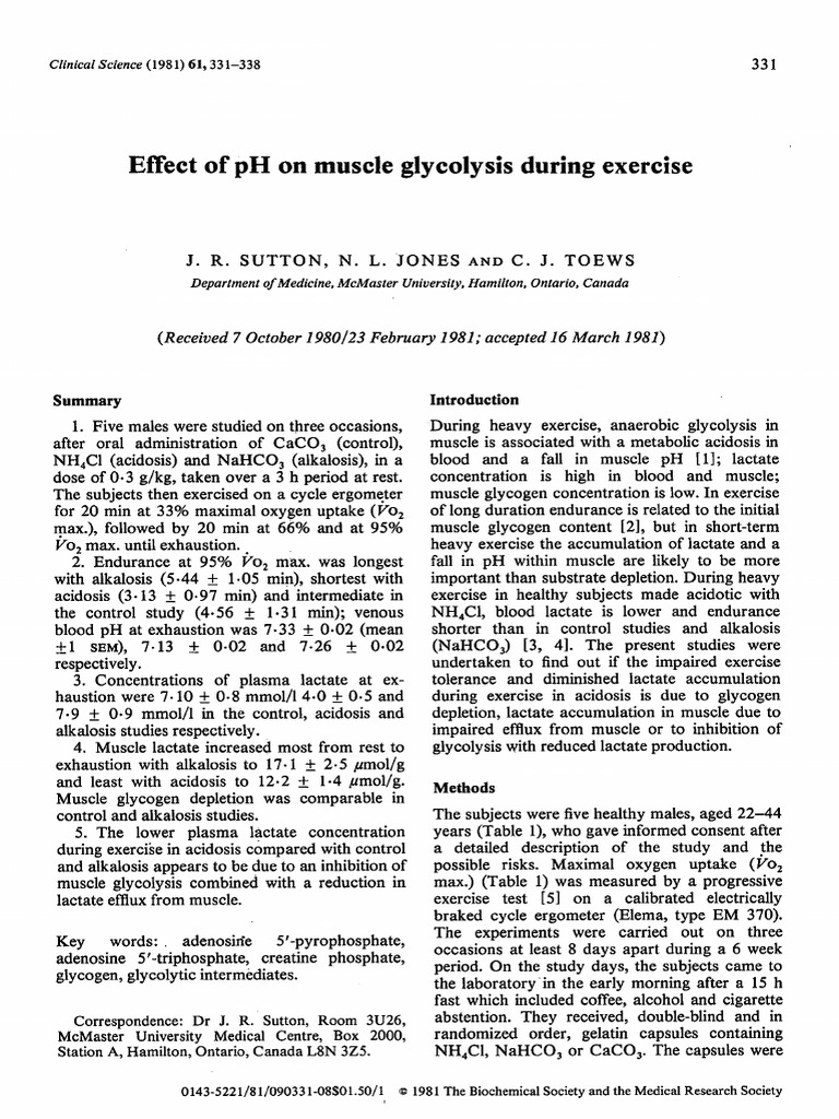 pH Impact on Muscle Glycolysis During Exercise | PDF | Glycolysis ...