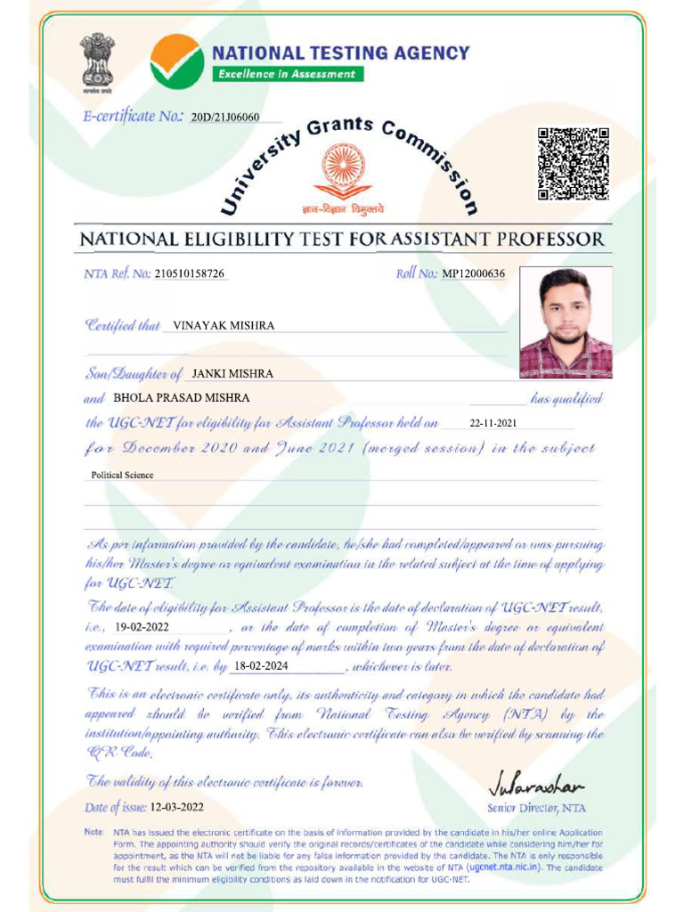 Vinayak-net-certificate | PDF