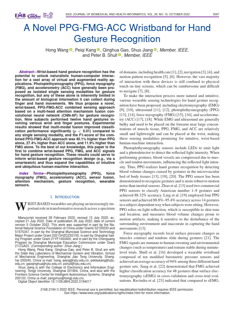 111A Novel PPG-FMG-ACC Wristband For Hand Gesture Recognition | PDF ...