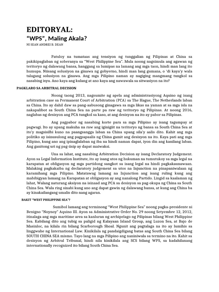 Editoryal:: "WPS", Maling Akala? | PDF