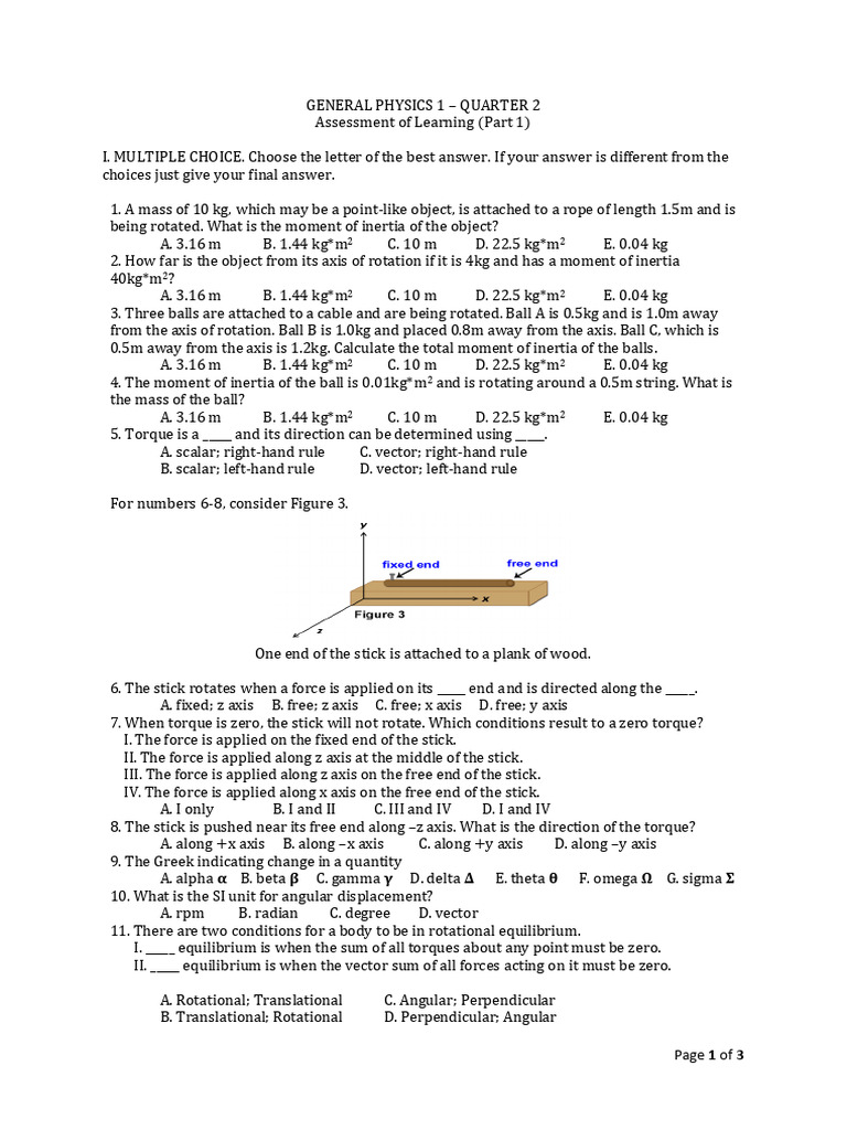 General Physics 1 Q2 Assessment | PDF | Rotation Around A Fixed Axis ...