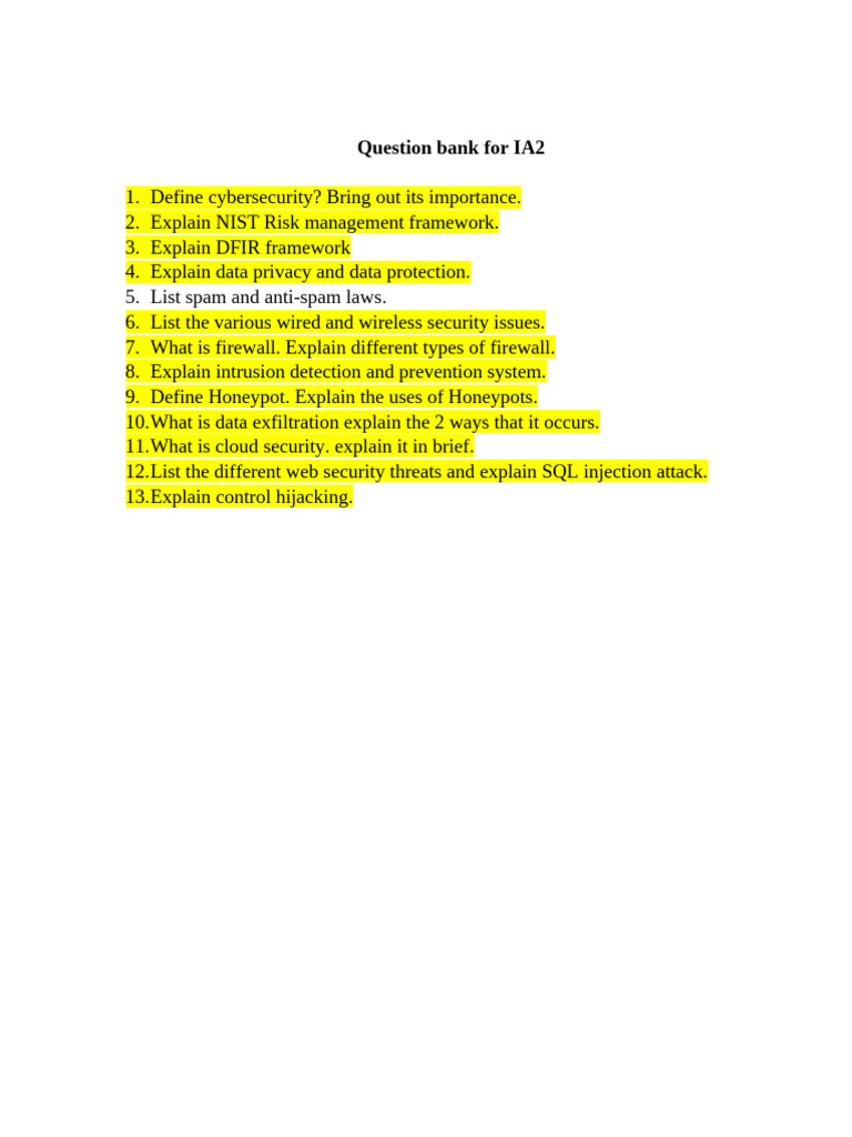 Question Bank for IA2 | PDF