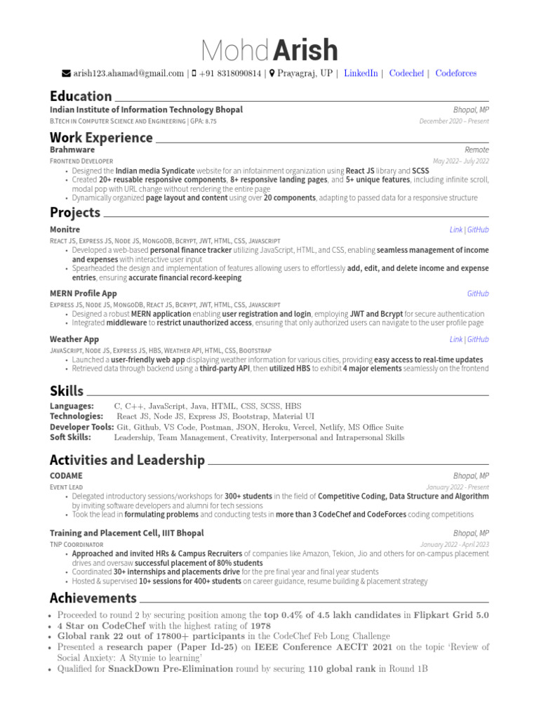 Md Arish Resume | PDF | Java Script | Web Application