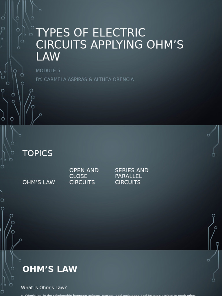 Types of Electric Circuits Applying Ohm's Law | PDF | Series And Parallel Circuits | Electrical ...