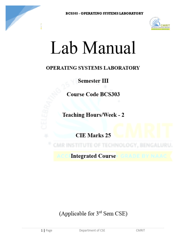BCS303 - OS LAB Manual | PDF | Operating System Technology | Concurrency (Computer Science)