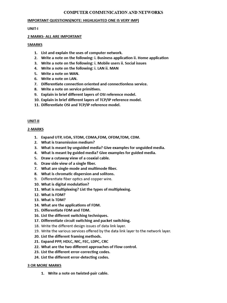 CCN Important Questions | PDF | Error Detection And Correction | Internet Protocols