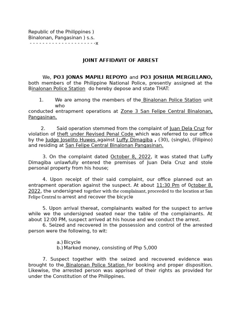 Joint Affidavit of Arrest Jonas New | PDF | Affidavit | Public Law