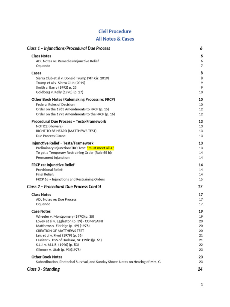 Civil Procedure Study Guide | PDF | Collateral Estoppel | Injunction