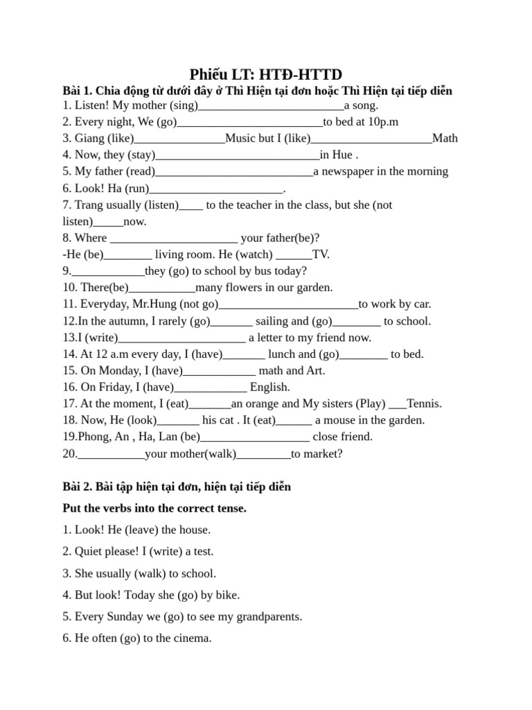 Phiếu LT HTĐ HTTD | PDF | Syntax | Grammar