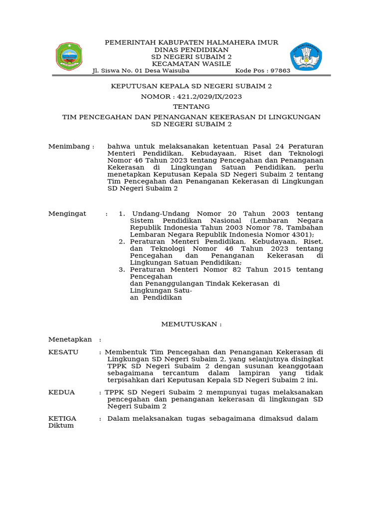 Contoh SK TPPK | PDF