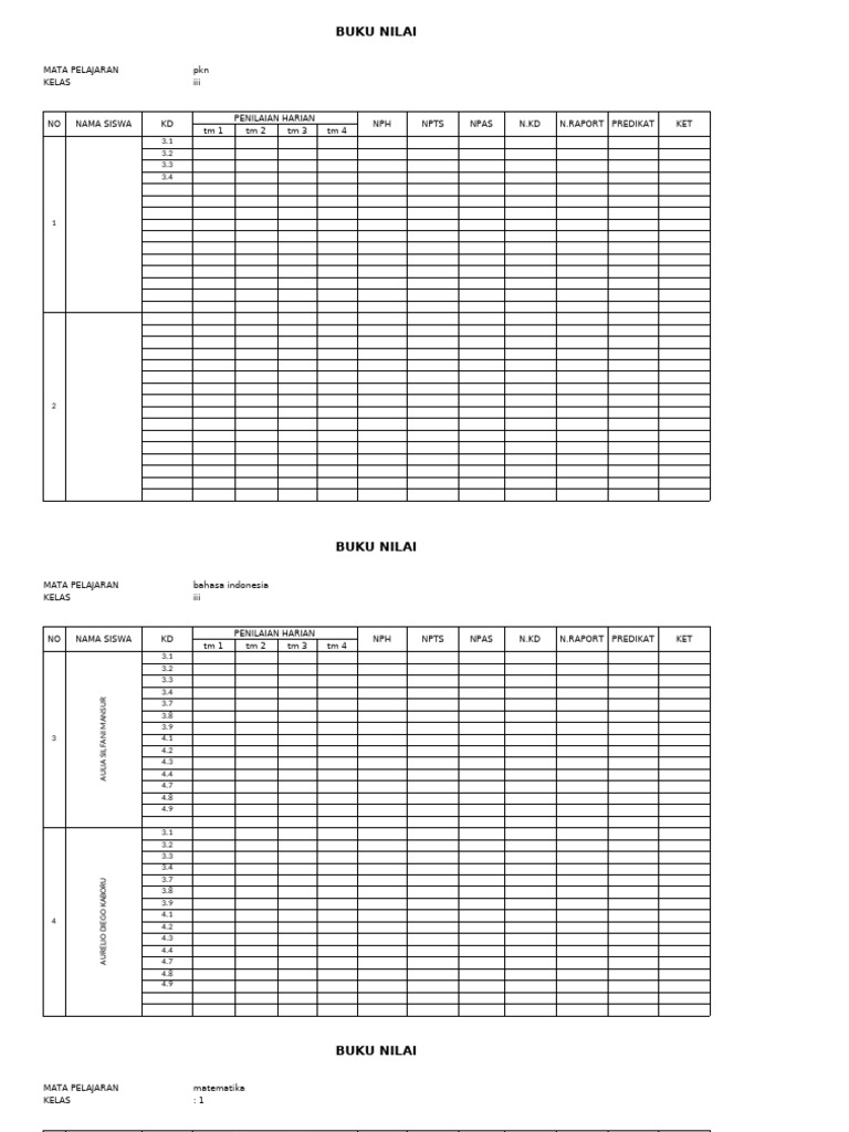 Buku Nilai K 13 | PDF