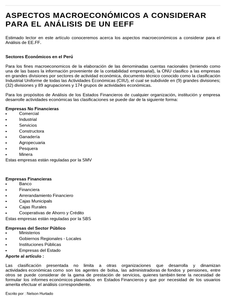 Aspectos Macroeconómicos A Considerar para El Análisis de Un Eeff | PDF