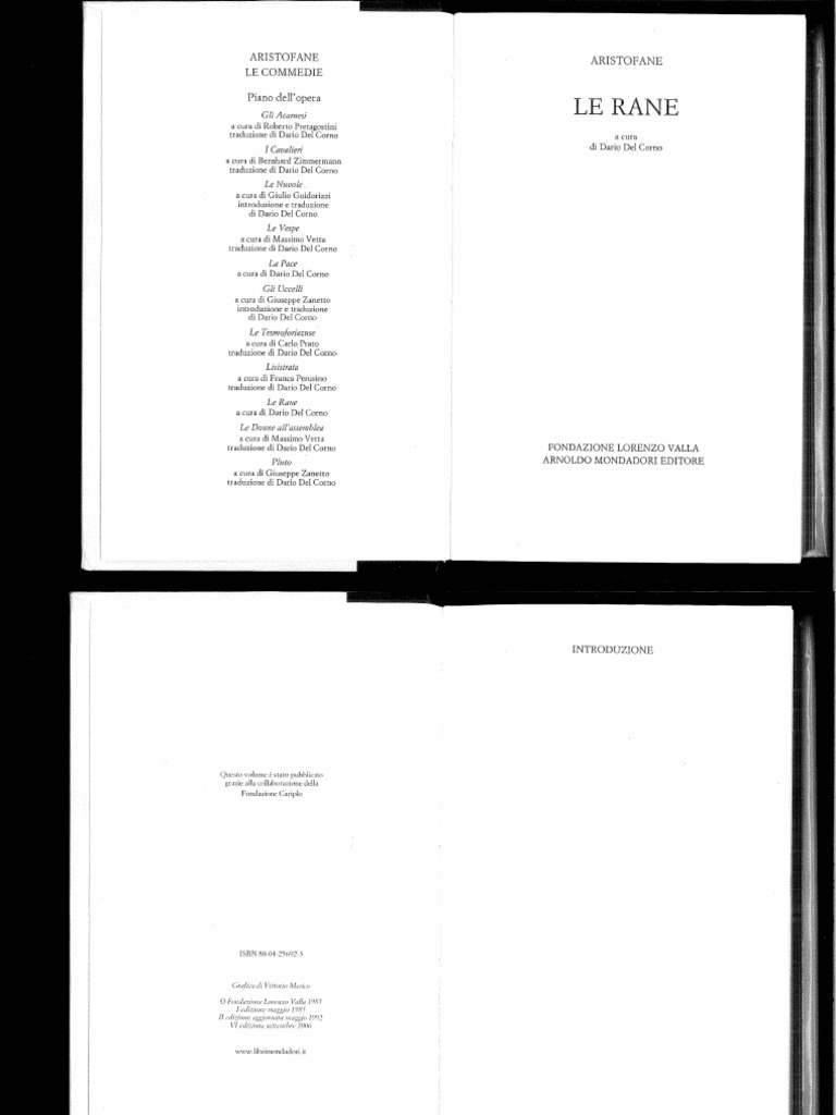 Aristofane, Ed. Dario Del Corno - Le Rane | PDF