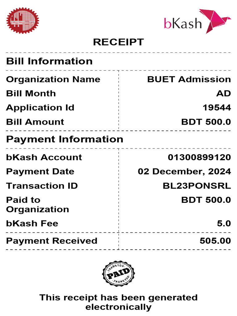 Receipt Bill Information | PDF
