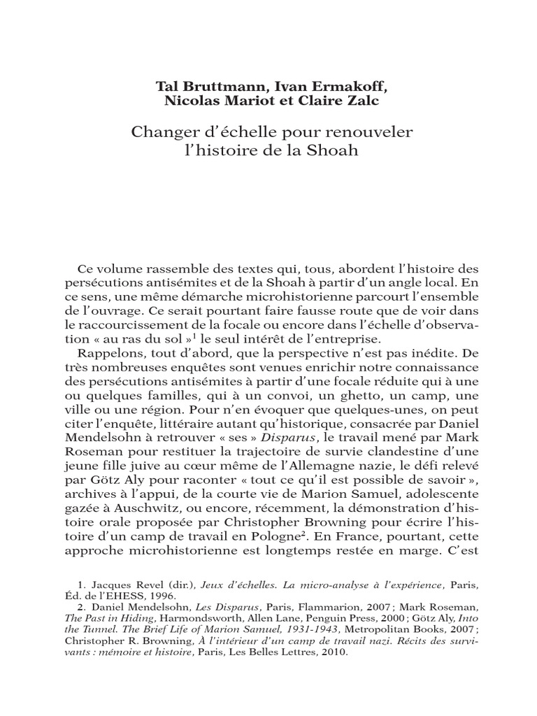 Changer Dechelle Pour Renouveler Lhistoire de La Shoah | PDF | L ...