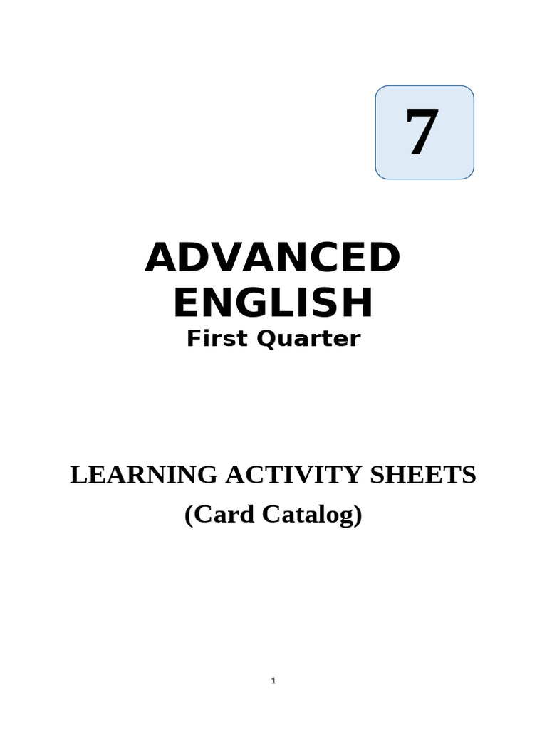 Advanced English 7 LAS Card Catalog Q1 Topic 3 | PDF | Books | Library ...