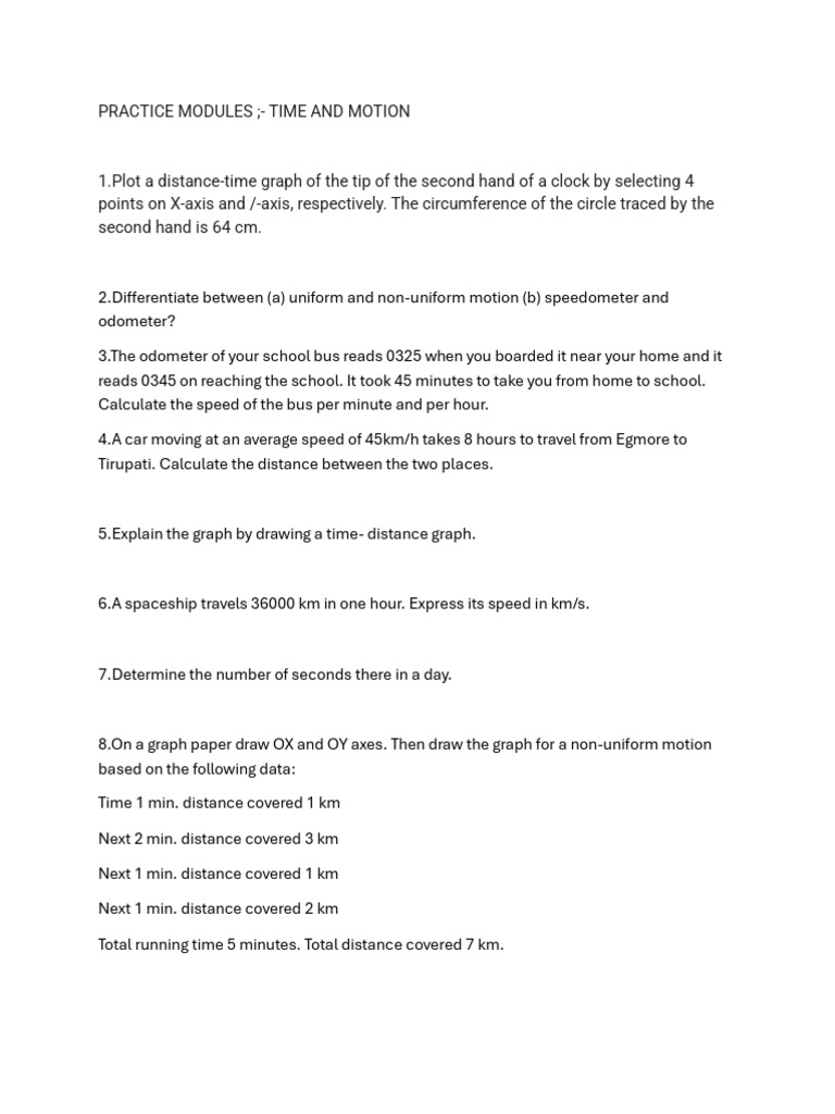 Time and Motion Practice Exercises | PDF