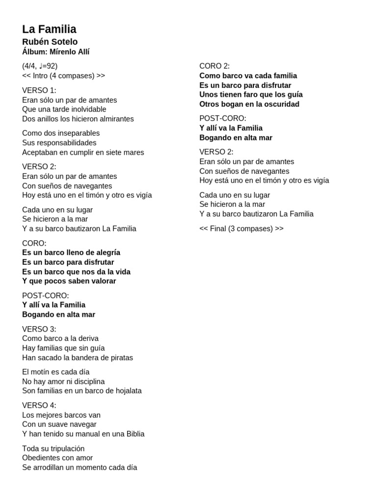 La Familia - Rubén Sotelo - Mírenlo Allí | PDF