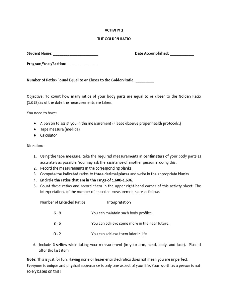 SPOC 2 ACTIVITY 2 Golden Ratio | PDF | Ratio