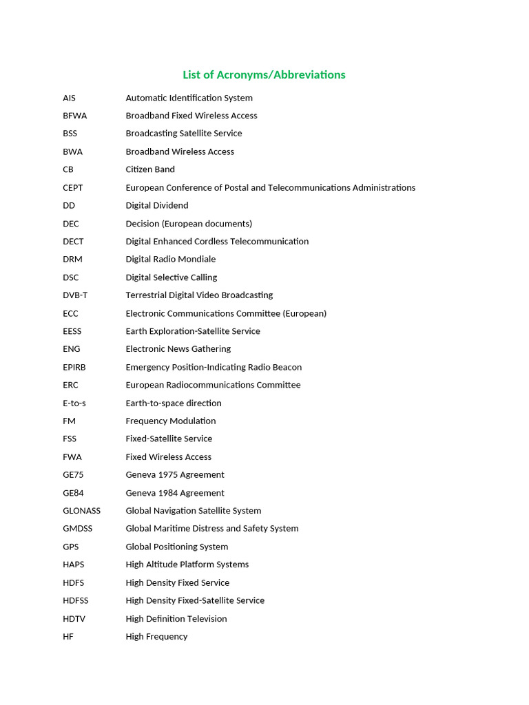 List of Acronyms | PDF | Radio | Information And Communications Technology