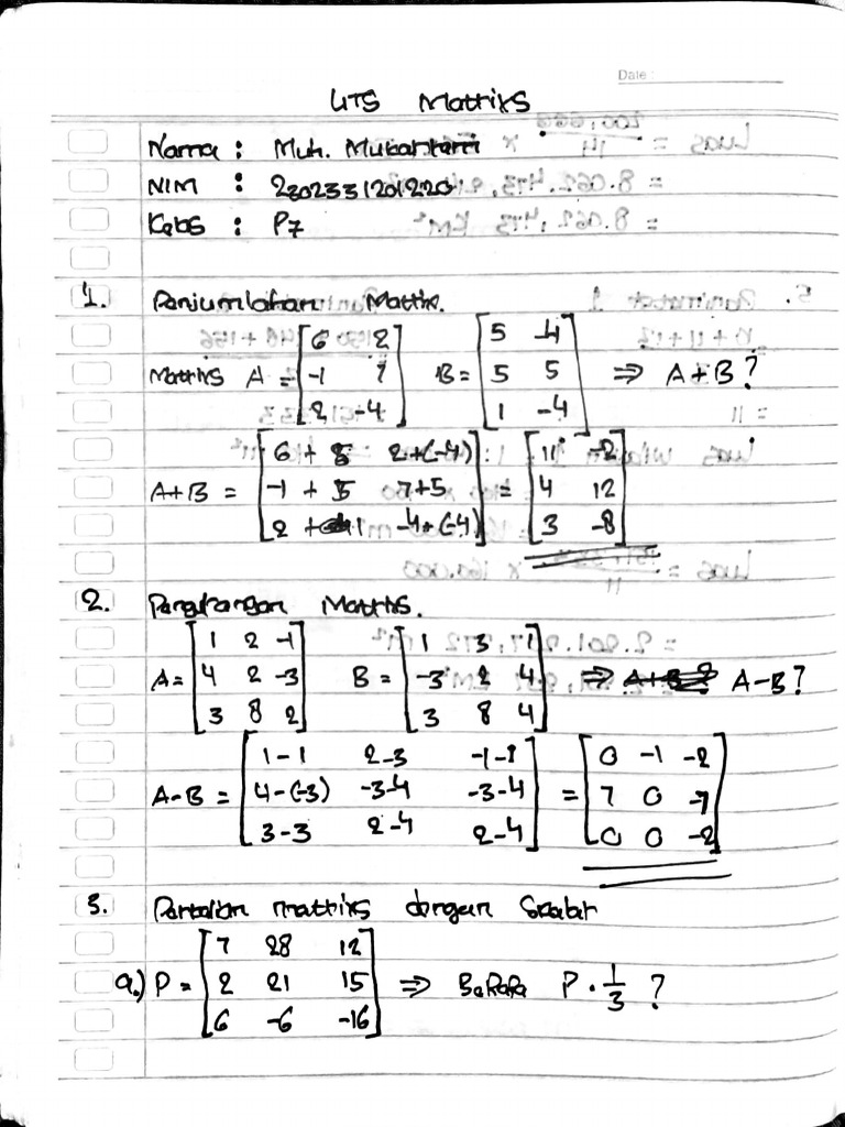 UTS Matrix Dan Ruang Vektor, Muh. Mukarram, 2302331201220, P7 | PDF