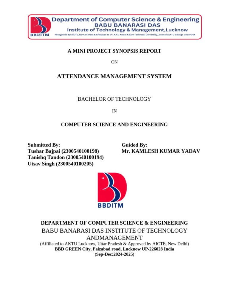 Attendance Management System Synopsis | PDF | Cloud Computing | Spotify