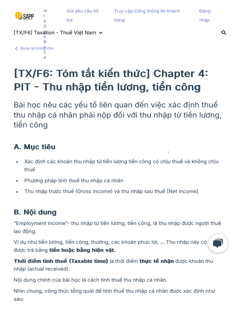 (TX:F6: Tóm Tắt Kiến Thức) Chapter 4: PIT - Thu Nhập Tiền Lương, Tiền Công | PDF