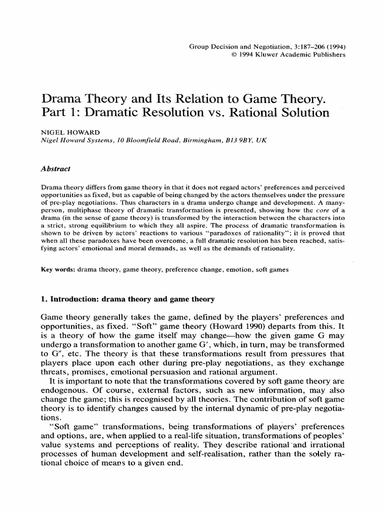 Drama Theory vs. Game Theory Dynamics | PDF | Game Theory | Theory
