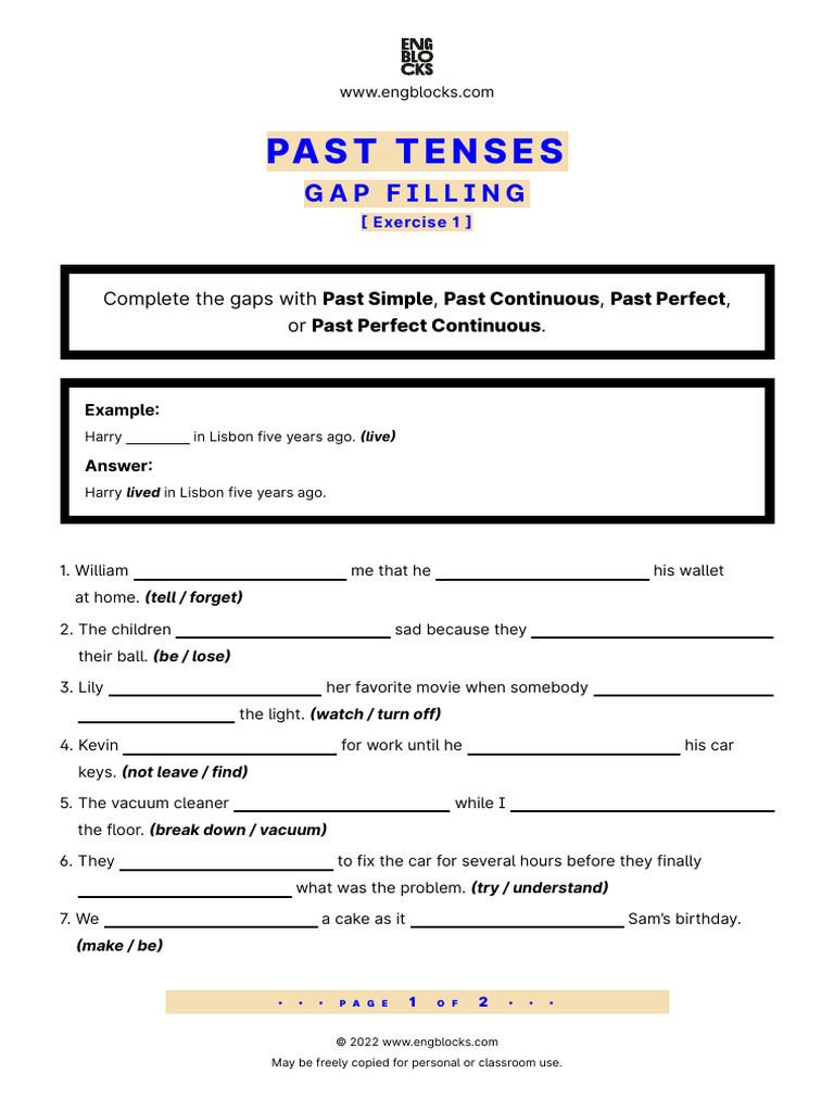 Past Tenses Gap Filling Exercise 1 | PDF
