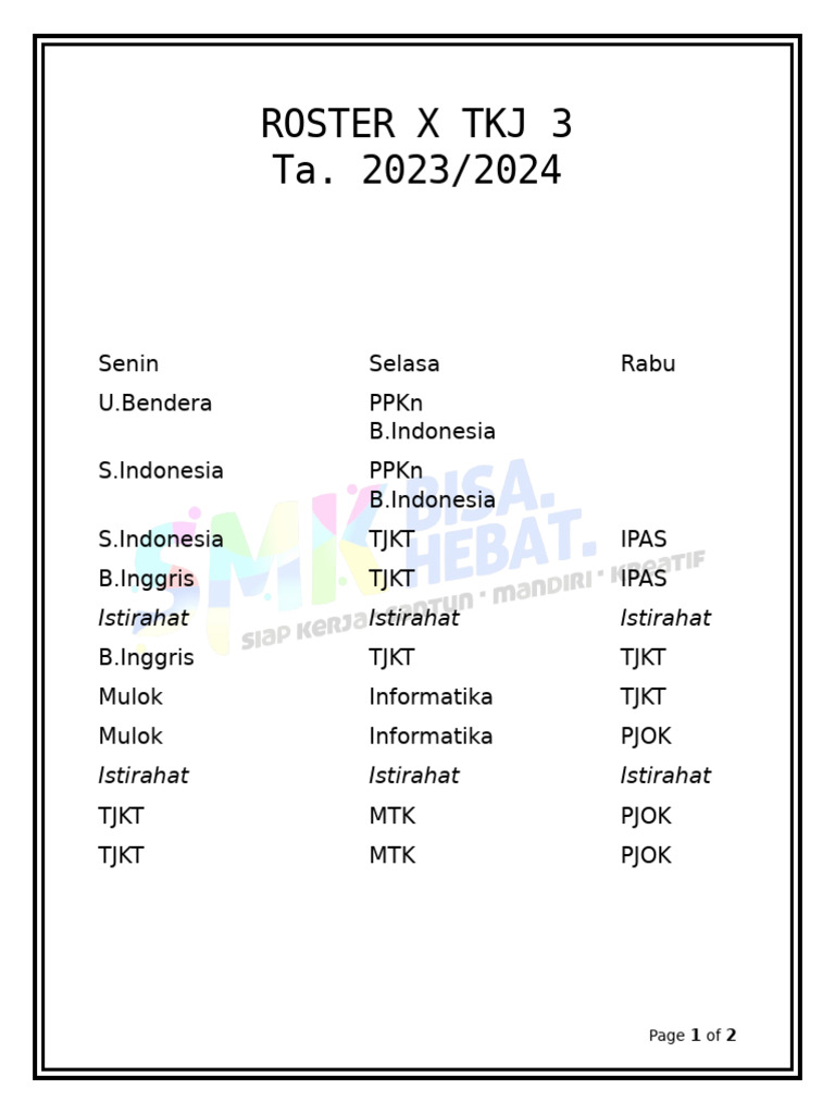 ROSTER X TKJ 3 | PDF