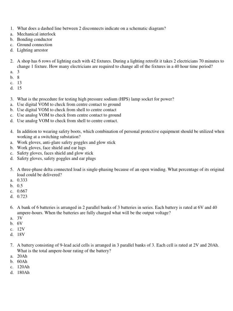 Industrial Electrician Exam Questions | PDF | Direct Current | Capacitor