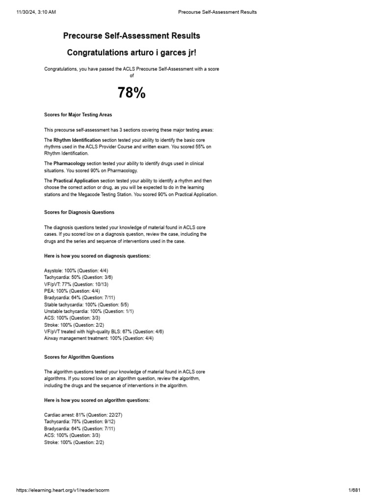 AHA ELearning _ ACLS Precourse Self-Assessment and Precourse Work ...
