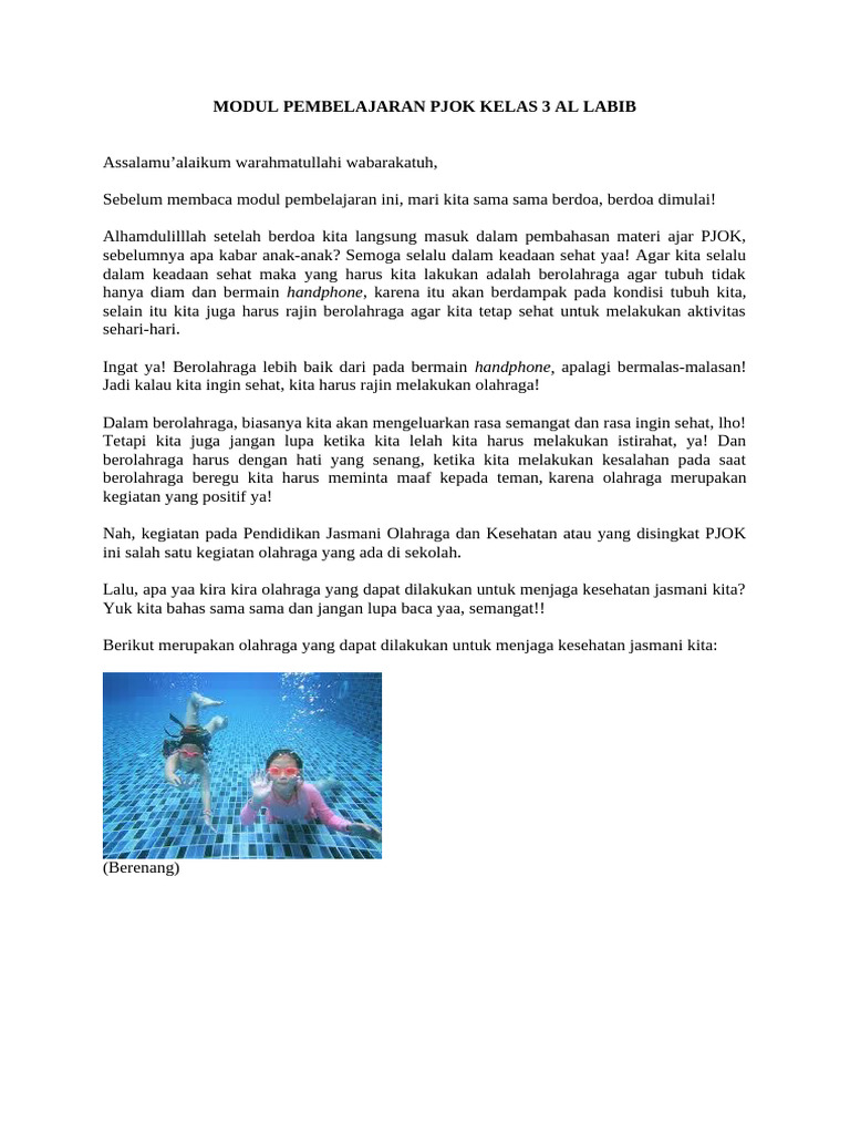 Modul Pembelajaran Pjok Kelas 3 Al Labib | PDF