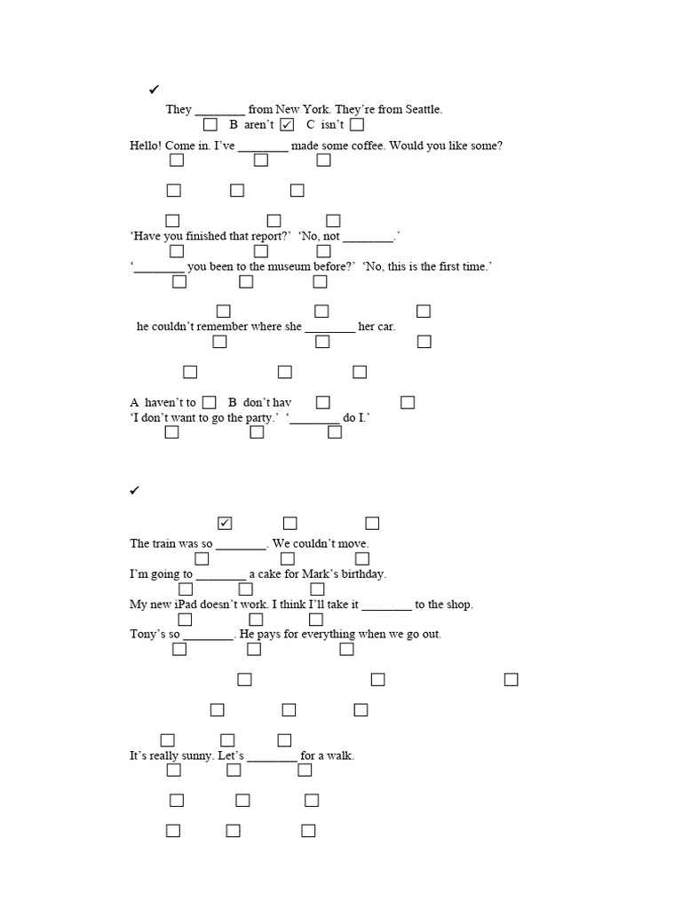 Entry Test Grammar Tick A, B, or C To Complete The Sentences | PDF