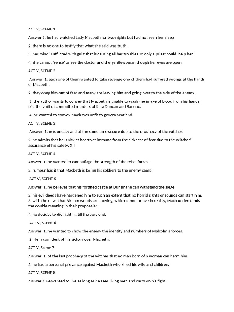 ACT V Macbeth Workbook Answers | PDF