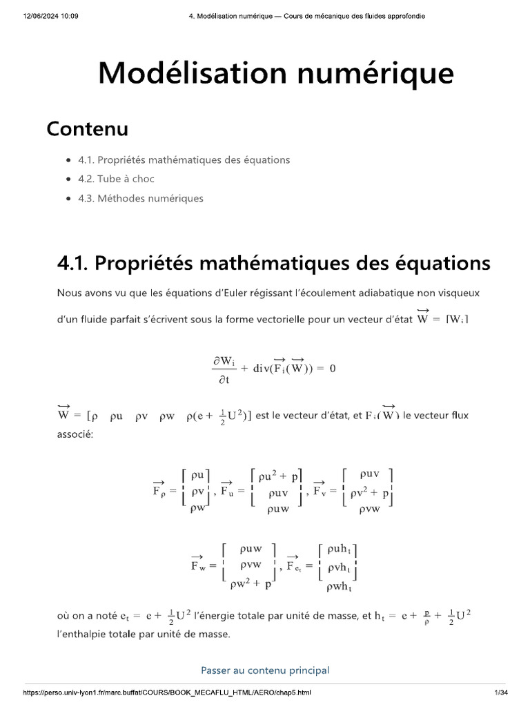 Modélisation Numérique - Cours de Mécanique Des Fluides Approfondie | PDF