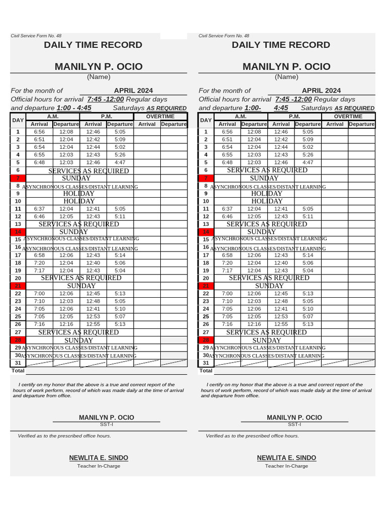 OCIO DTR April ,2024 - Copy | PDF