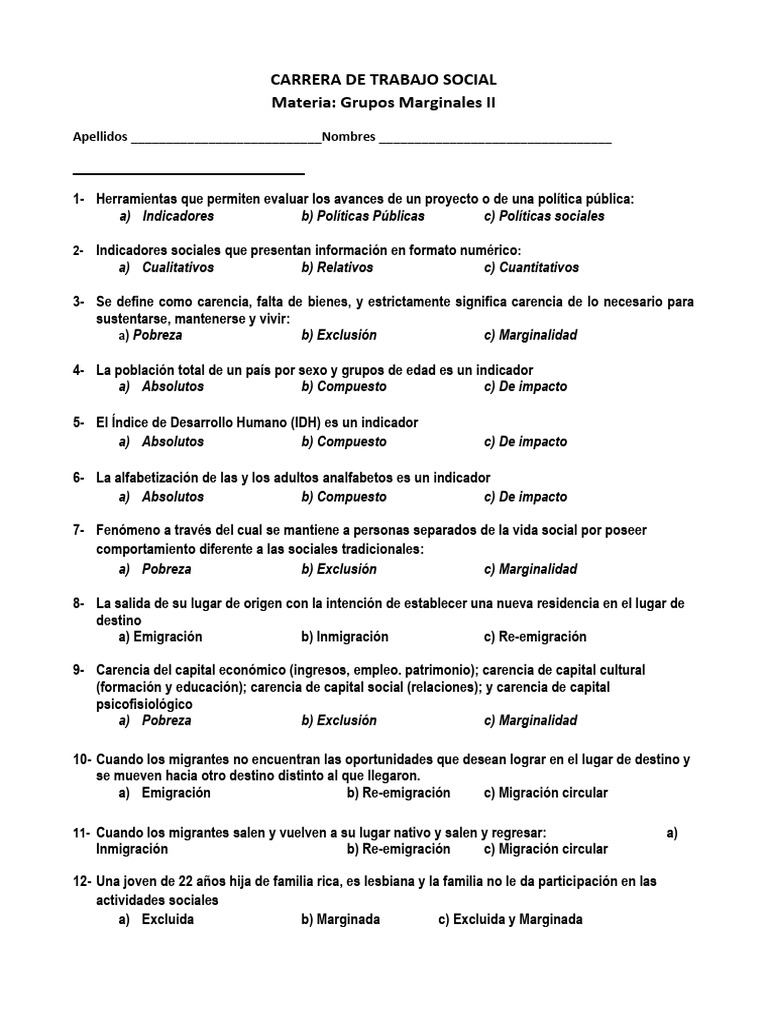 EXAMEN GRUPO MARGINADOS (Semestre 2 - 2024) | PDF | Pobreza | Pobreza e ...