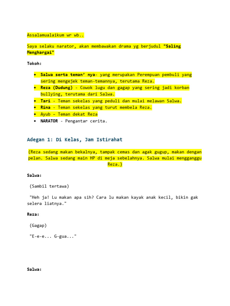 Script Drama Saling Menghargai | PDF