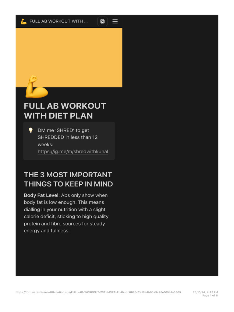 Full Ab Workout With Diet Plan | PDF | Indian Cuisine | Cooking