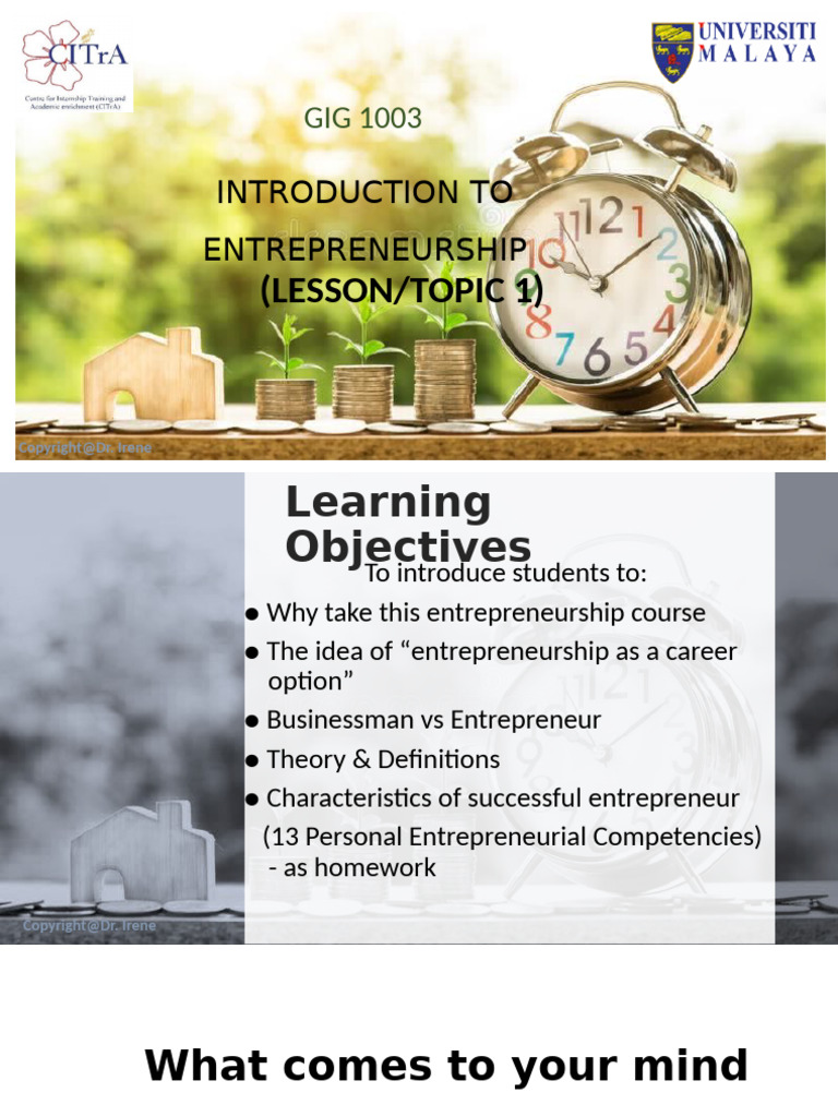 Week 2 Lecture 1 Introduction To Entrepreneurship (DR Irene s2 23-24) | PDF | Entrepreneurship ...