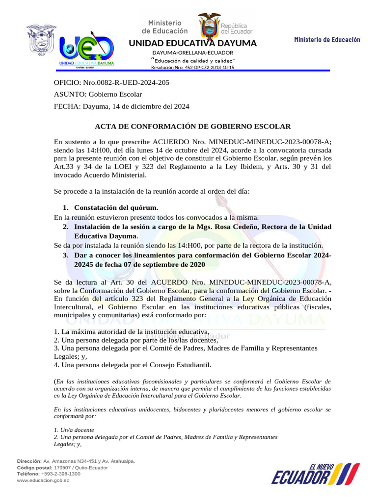 Acta de Conformación Del Gobierno Escolar-3 | PDF | Gobierno