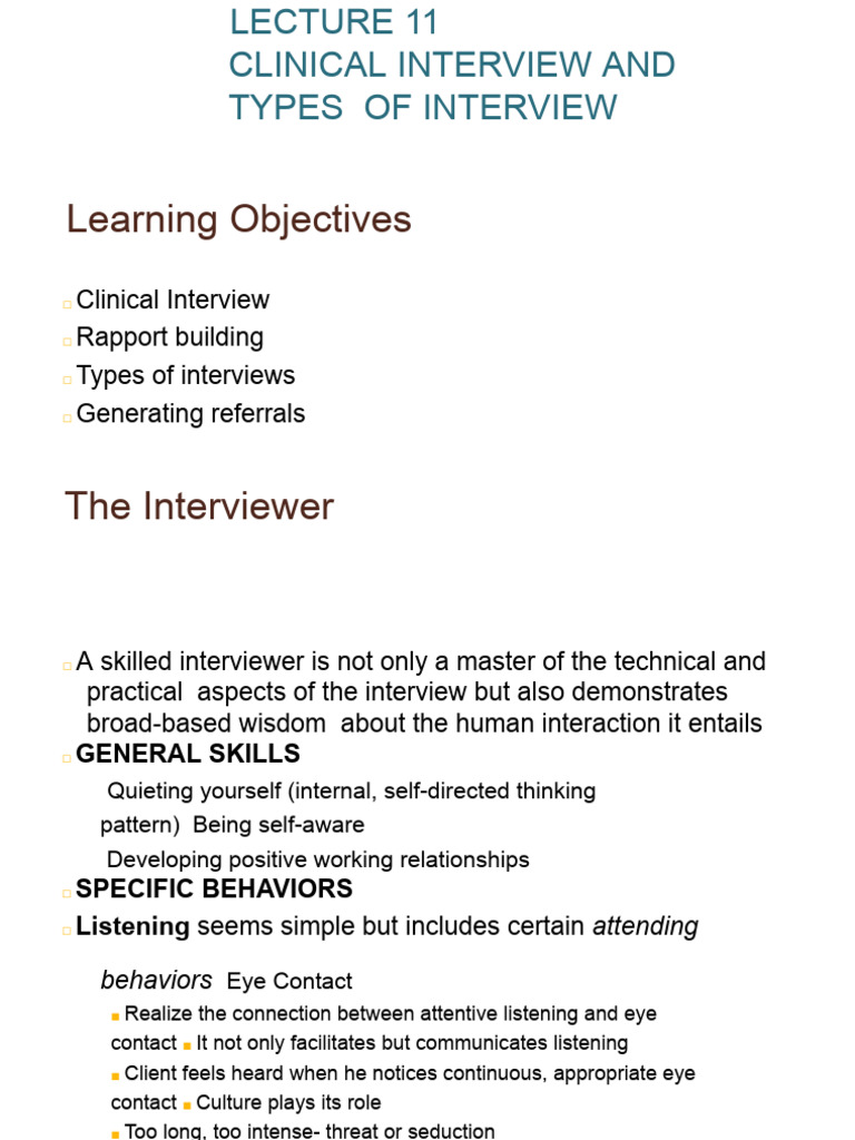 Clinical Interview & types of interview (1) | PDF | Perception | Affect ...