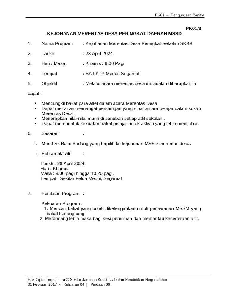 2024 2025 Laporan Kejohanan Merentas Desa MSSD | PDF