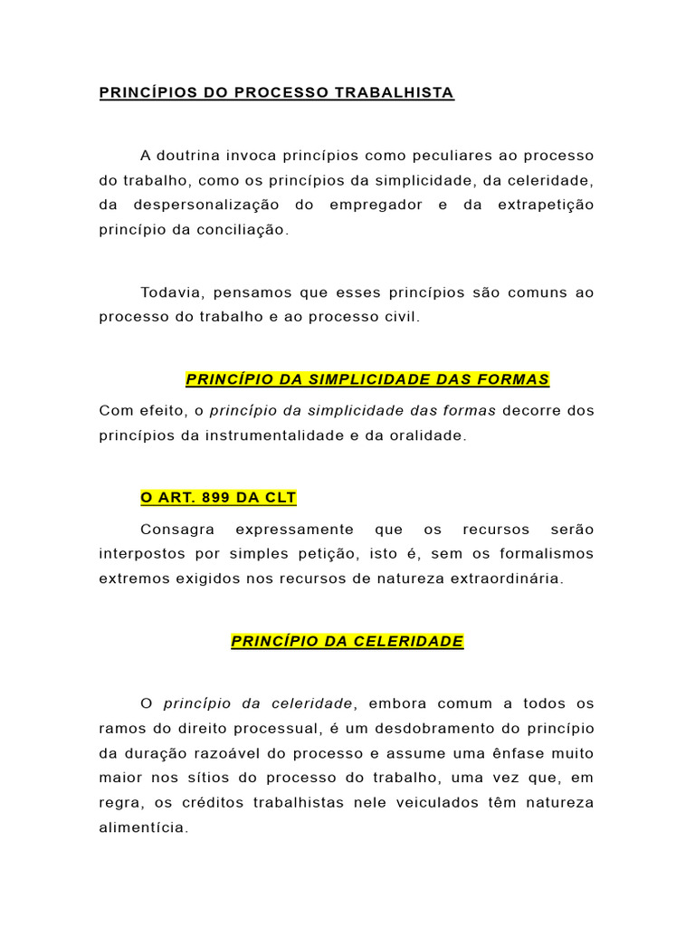 Princípios do Processo Trabalhista | PDF | Judiciários | Direito Público