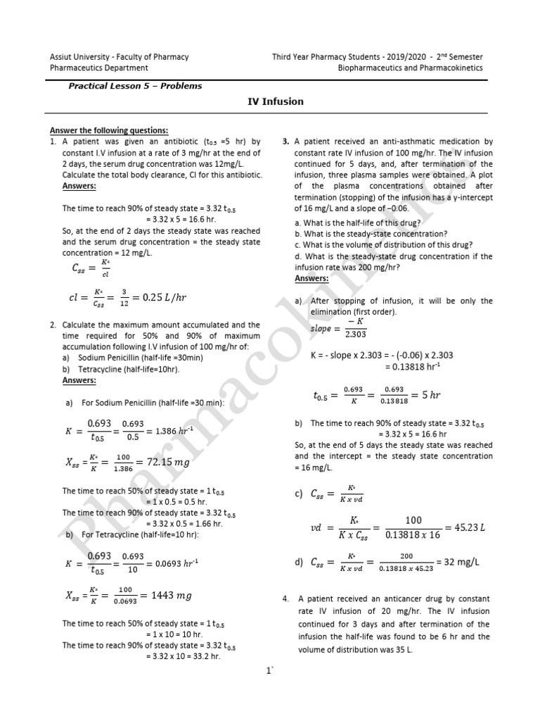 Answer The Following Questions: 3.: Practical Lesson 5 - Problems | PDF | Pharmacokinetics ...