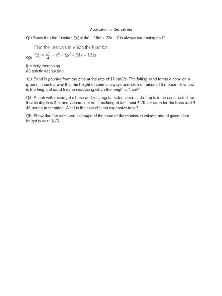 Application of Derivatives Problems | PDF