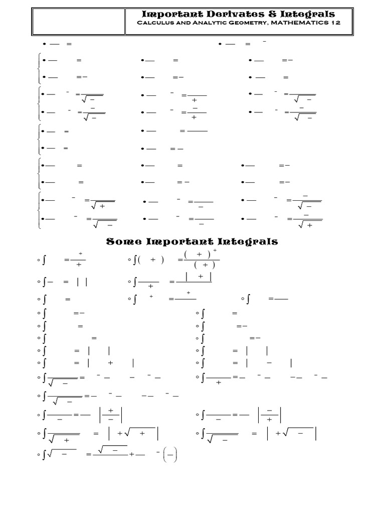 Key Derivative and Integral Formulas | PDF | Mathematical Physics ...