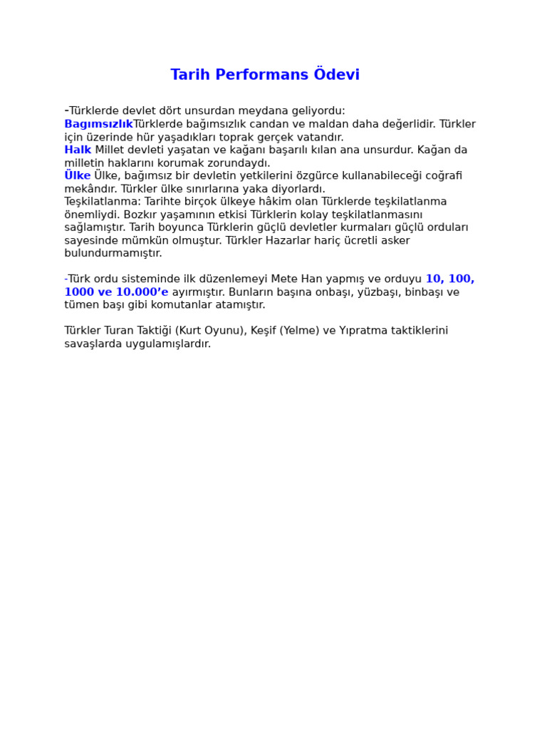 Tarih Performans Ödevi: Bagımsızlık Halk Ülke | PDF