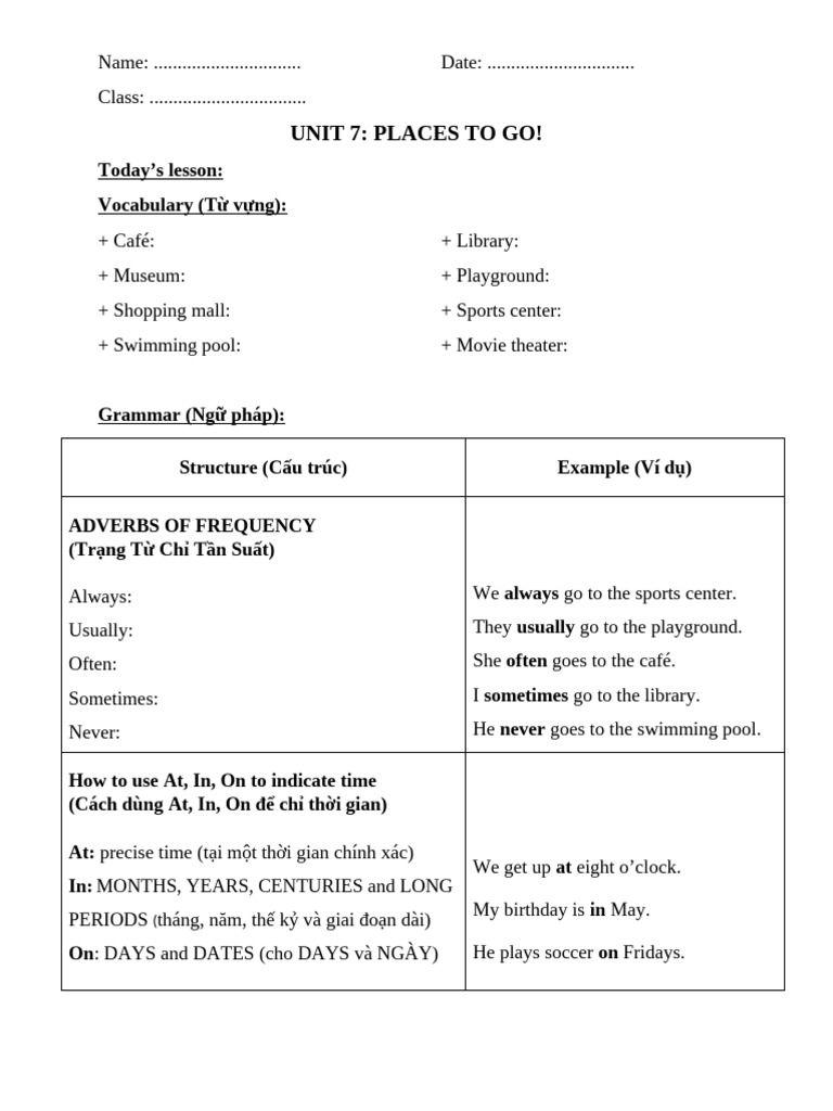 Lớp 3_ 16-3_Unit 7 lesson 1,2 | PDF